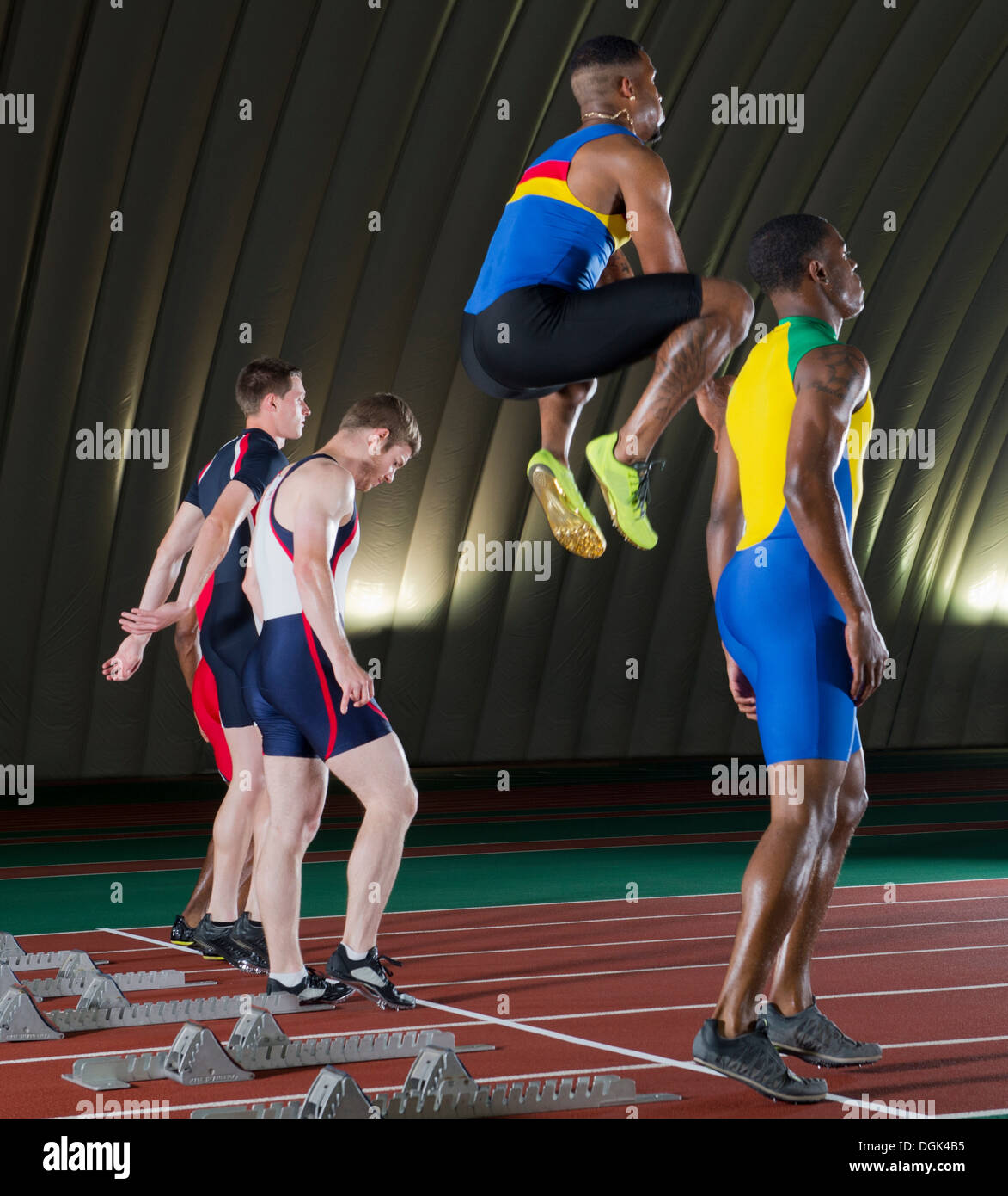 Athletes preparing to start race Stock Photo - Alamy