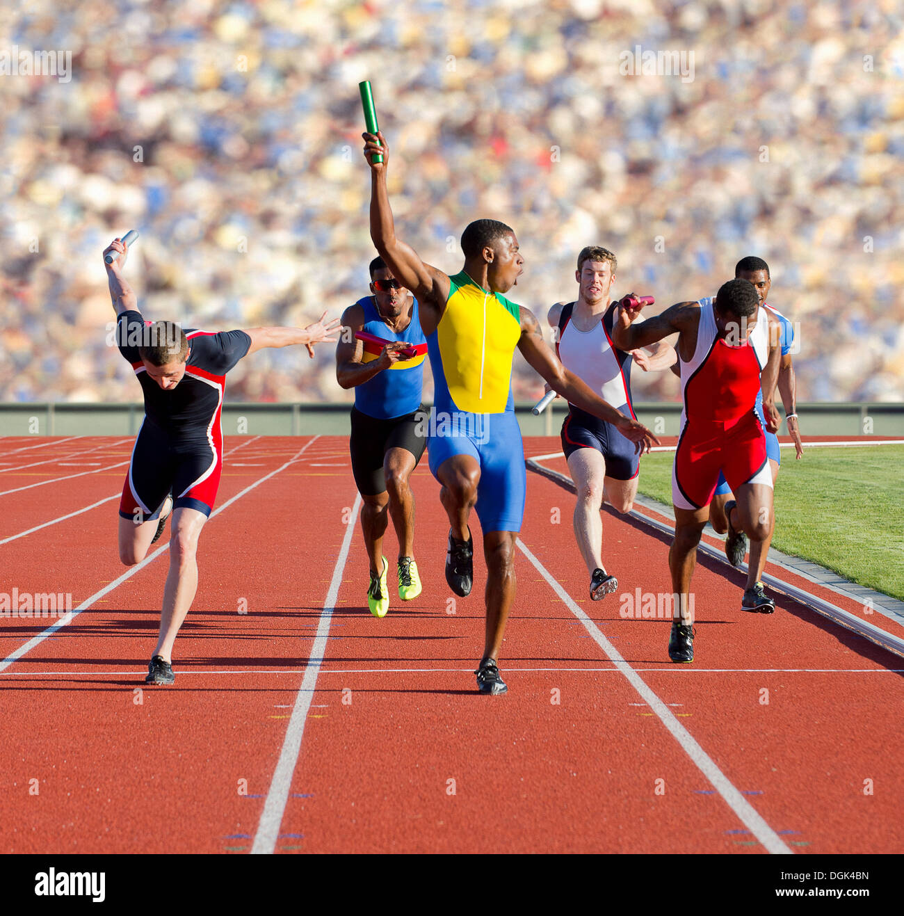 Six athletes running relay race Stock Photo - Alamy Six athletes running relay race Stock Photo - Alamy