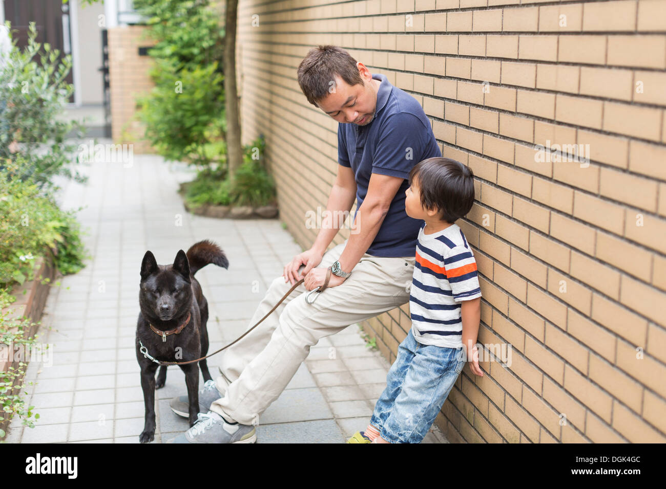 Father and young son with dog Stock Photo - Alamy
