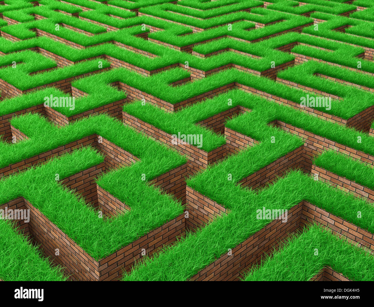 3d image of brick maze and green grass Stock Photo - Alamy