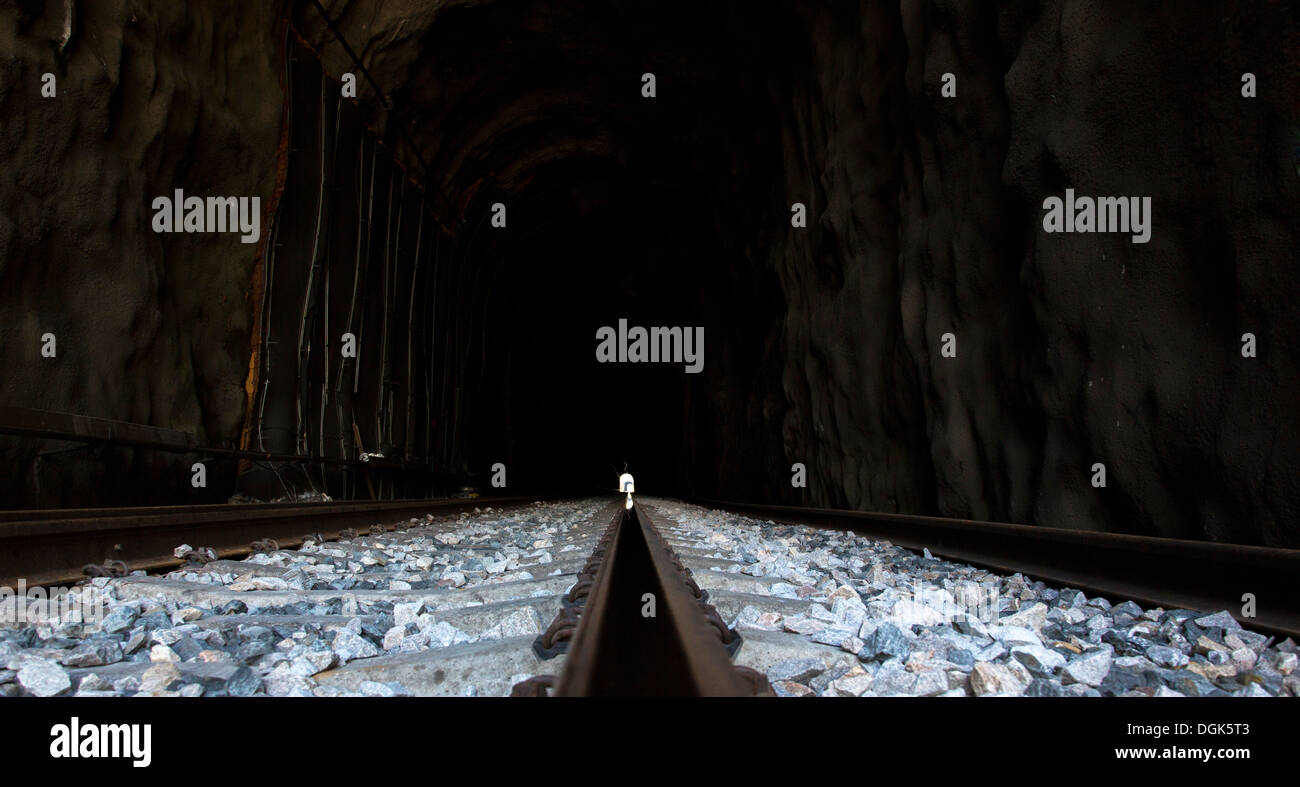 Inside underground railroad tunnel , low angle view rails , Finland ...