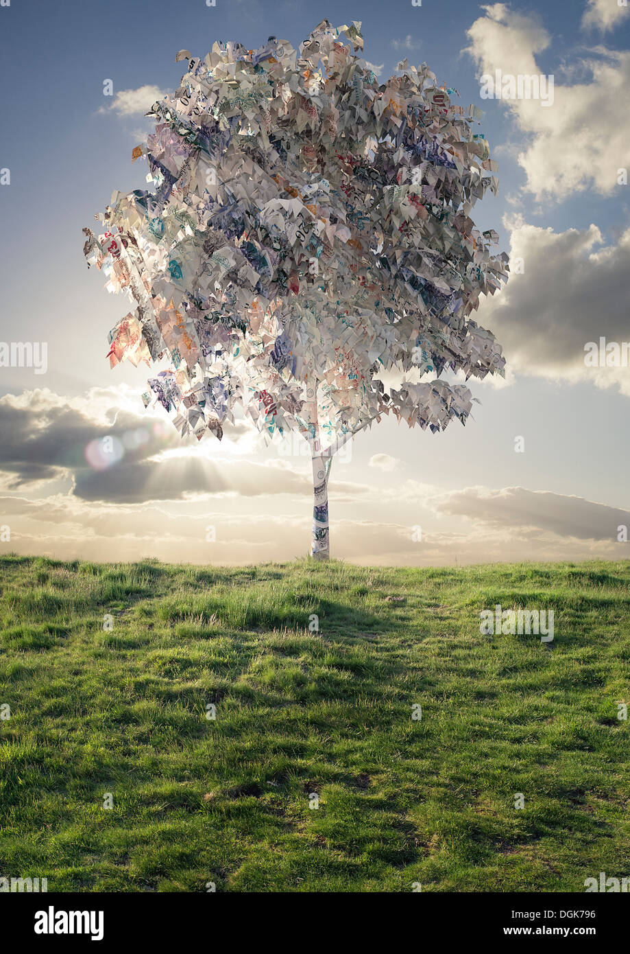 Model of tree with British bank notes foliage Stock Photo - Alamy