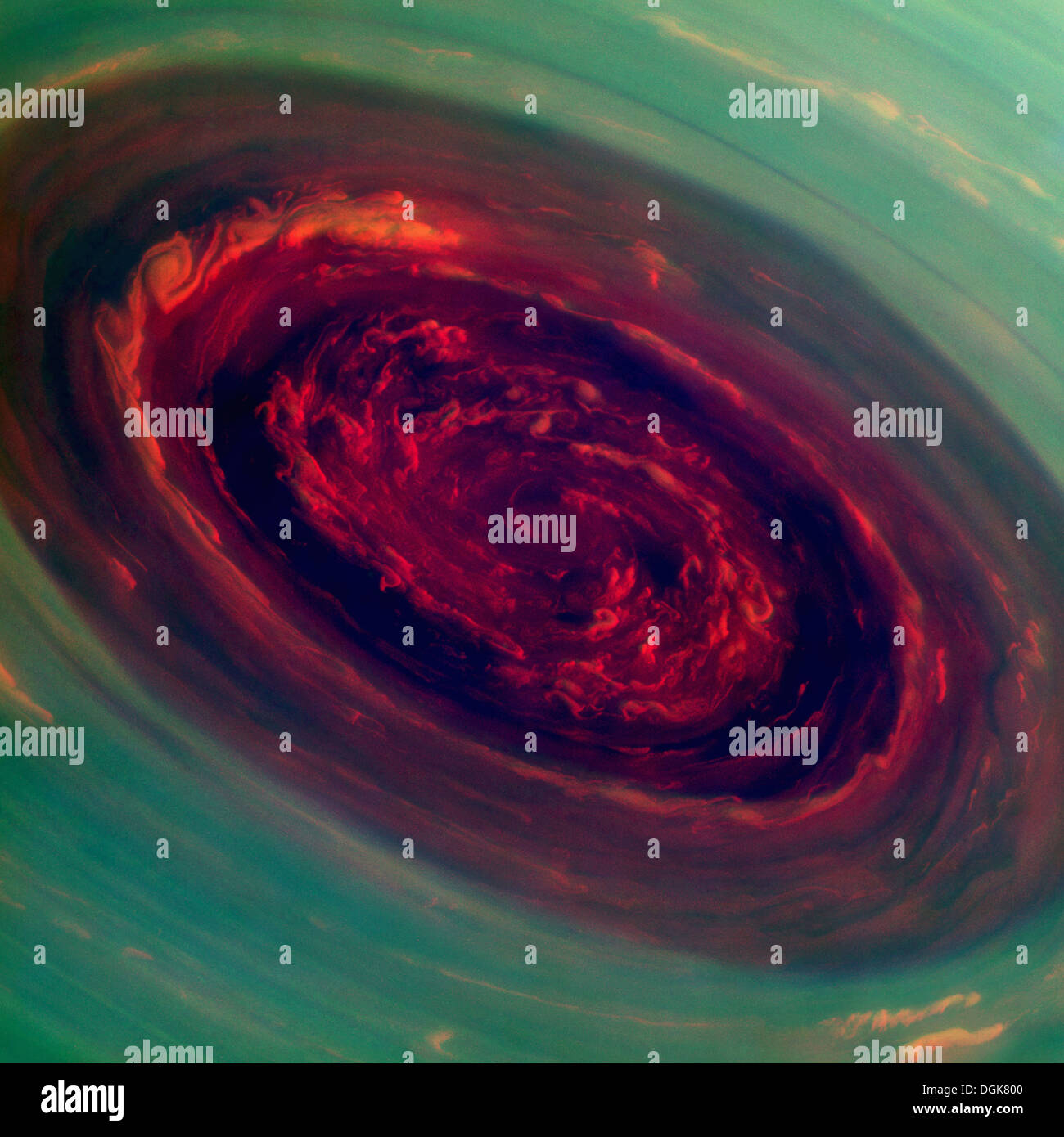 The spinning vortex of Saturn's north polar storm Stock Photo - Alamy
