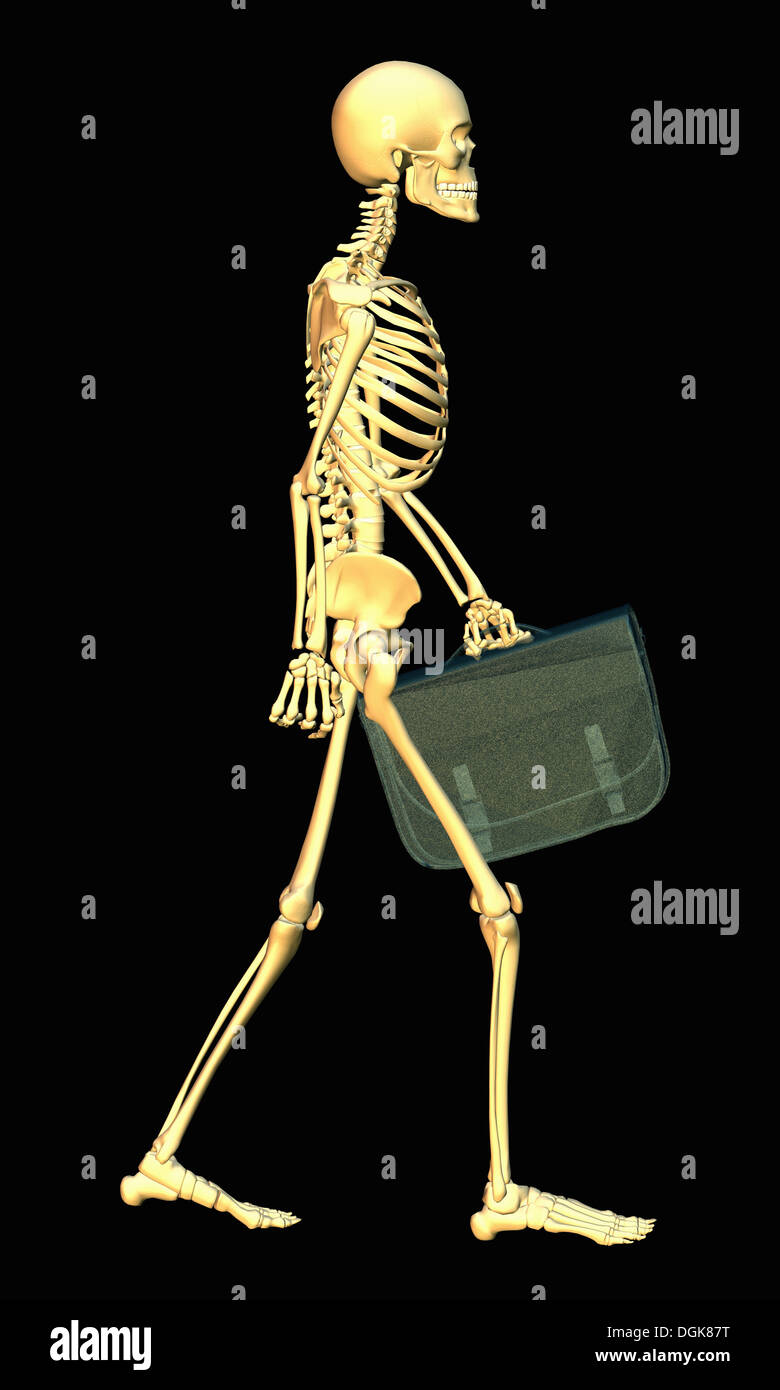 Illustration of a skeleton carrying a briefcase Stock Photo - Alamy