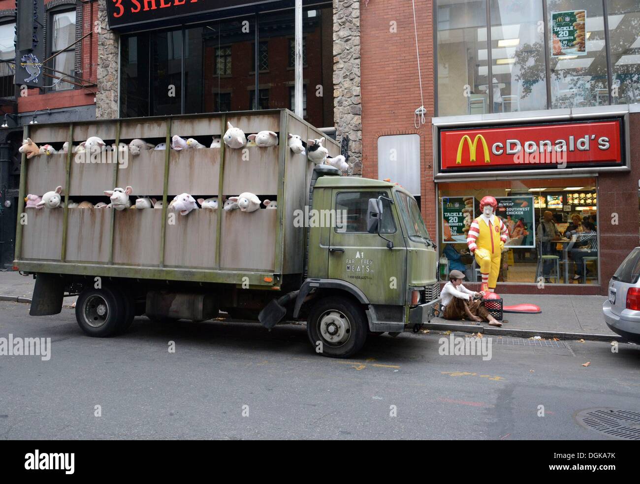 New York, NY, USA. 22nd Oct, 2013. Banksy 'Sirens of the Lambs' truck ...