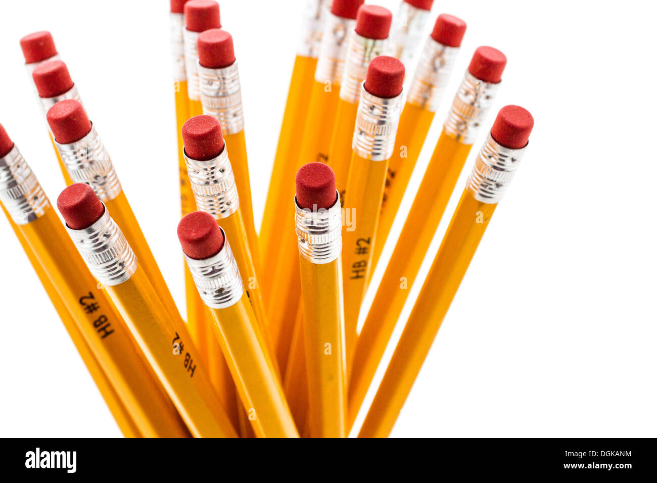 Classic yellow pencils with red eraser on a white background Stock ...