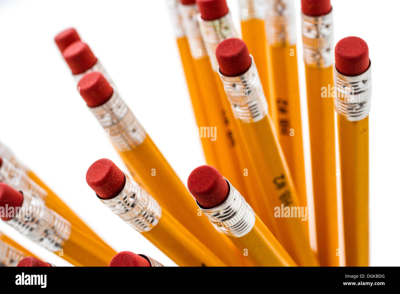 Classic yellow pencils with red eraser on a white background Stock ...