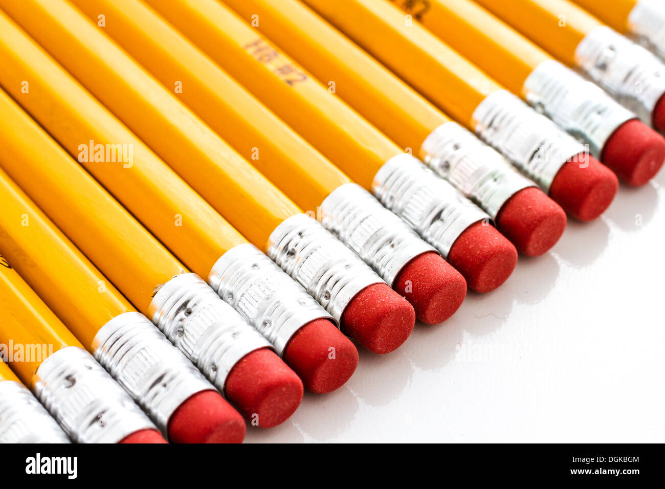 Classic yellow pencils with red eraser on a white background Stock ...