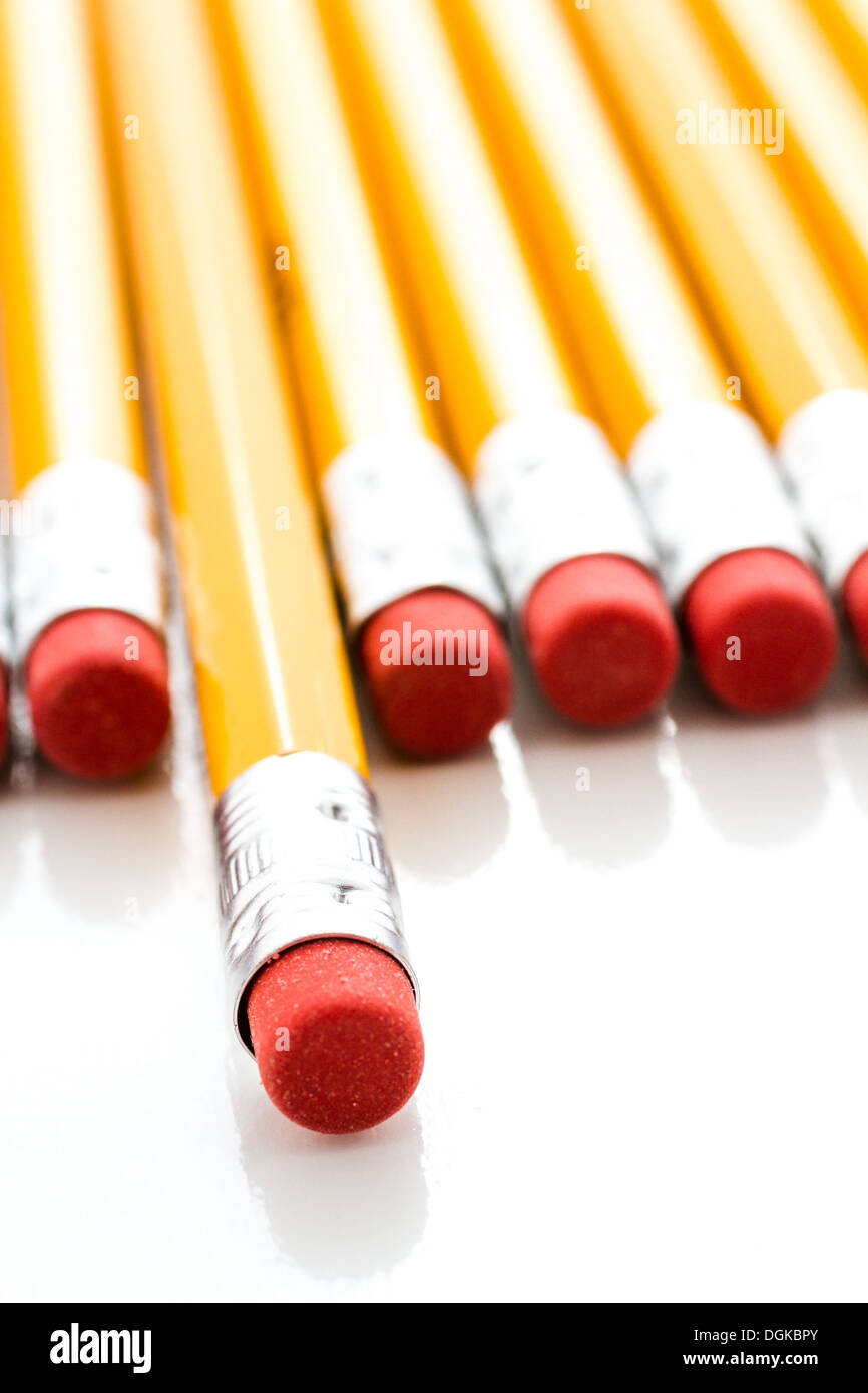 Classic yellow pencils with red eraser on a white background Stock ...