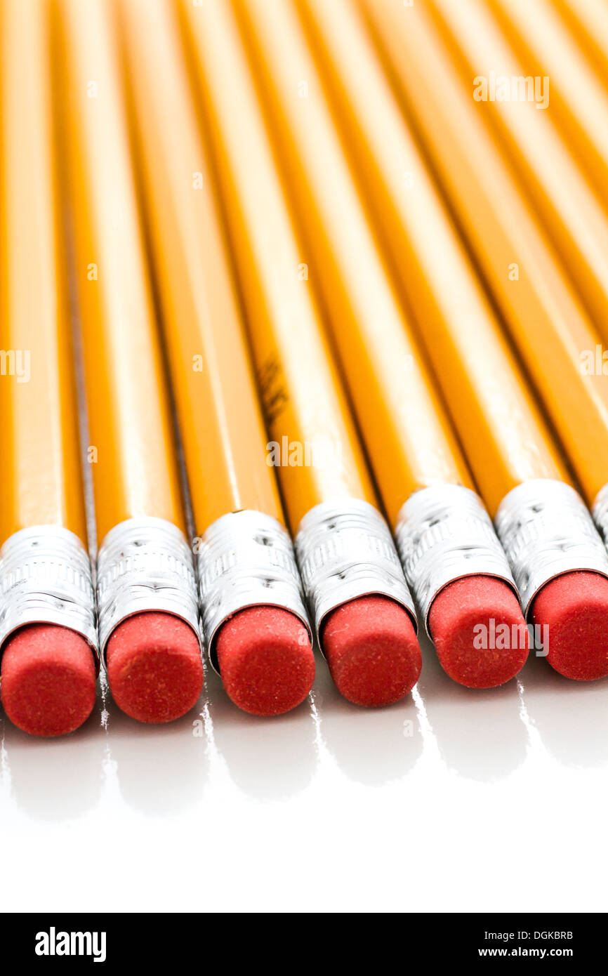 Classic yellow pencils with red eraser on a white background Stock ...