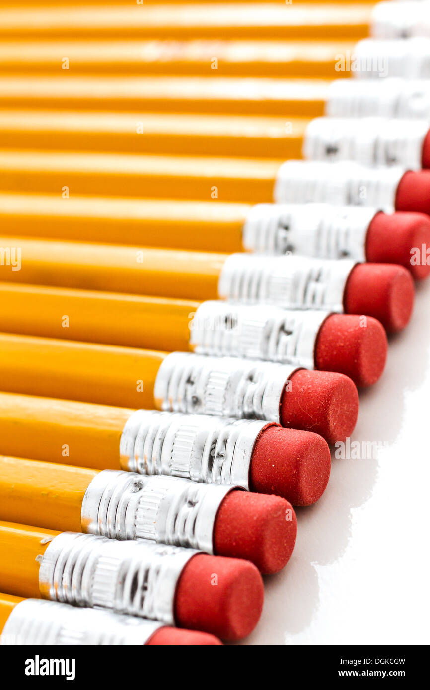 Classic yellow pencils with red eraser on a white background Stock ...