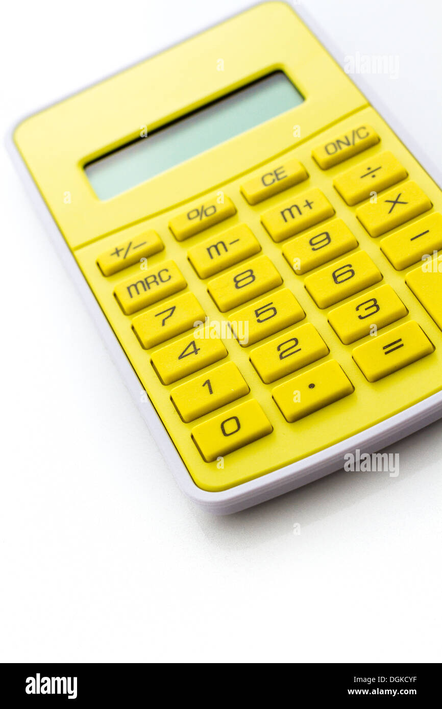 Simple yellow calculator on a white background Stock Photo - Alamy