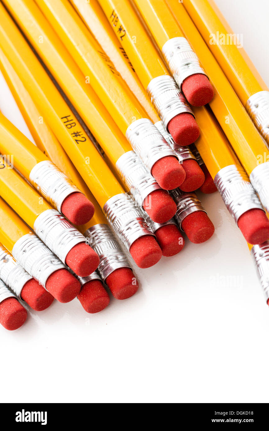 Classic yellow pencils with red eraser on a white background Stock ...