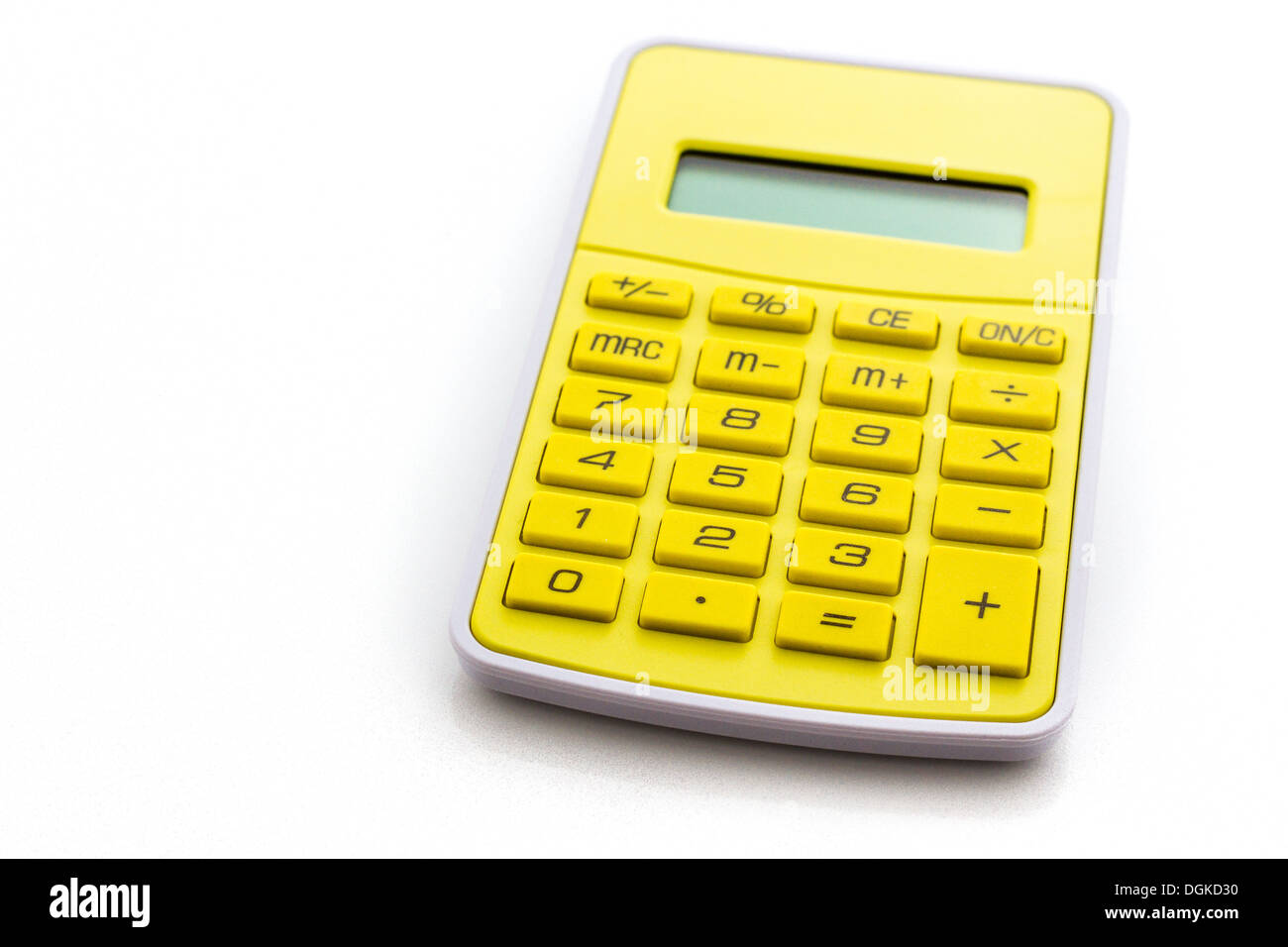 Simple yellow calculator on a white background Stock Photo - Alamy
