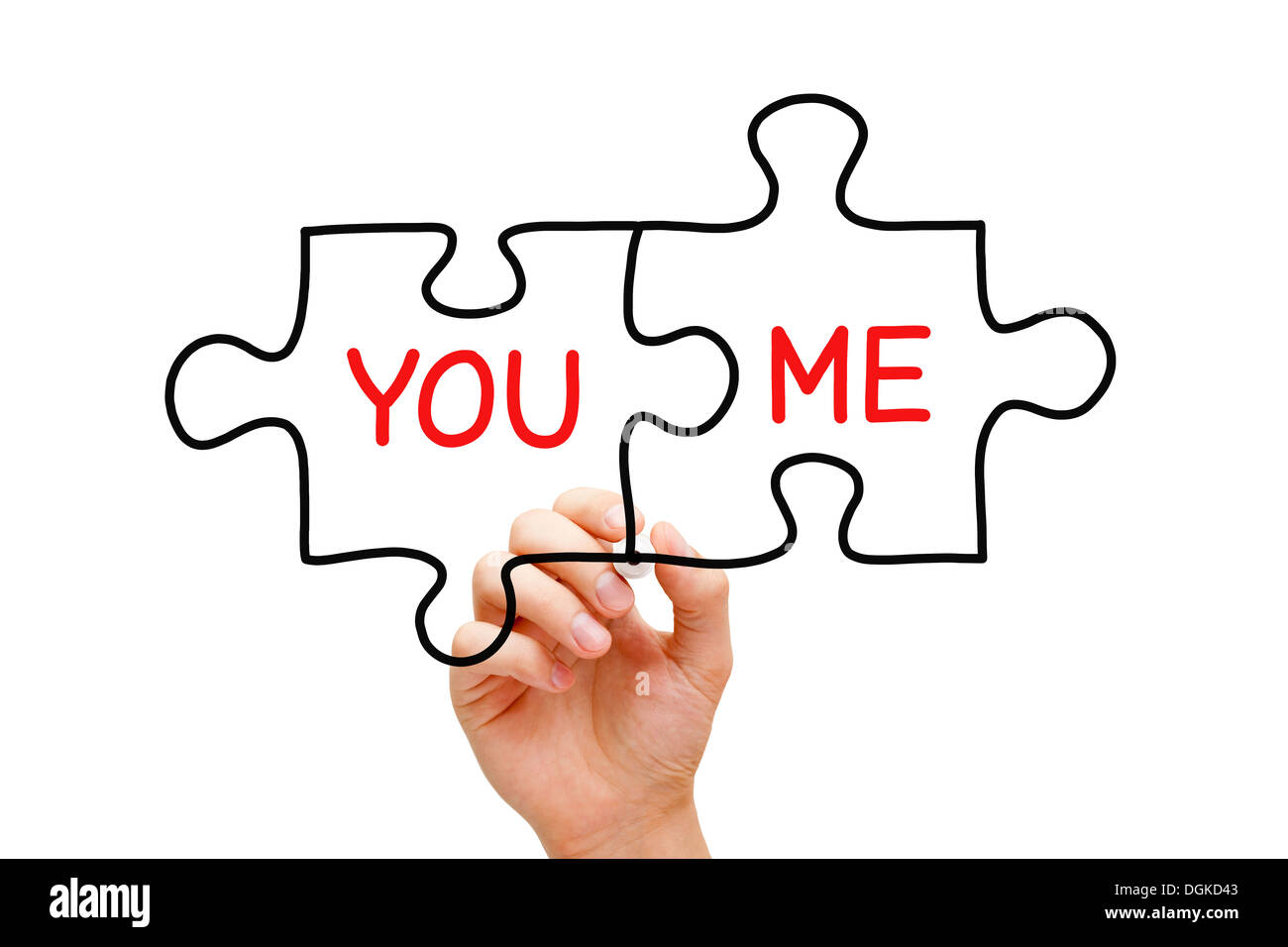 Hand drawing You and Me puzzle love concept with black marker on ...