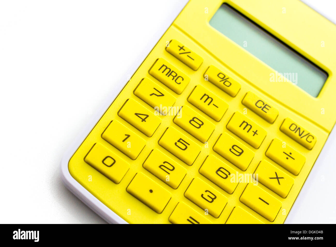 Simple yellow calculator on a white background Stock Photo - Alamy