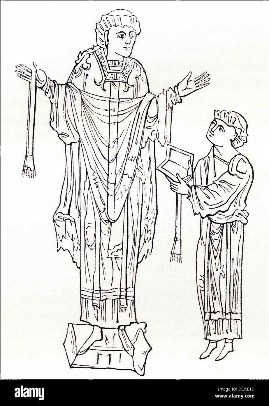 Anglo Saxon Britain. A Bishop and priest. Victorian woodcut circa 1845 ...