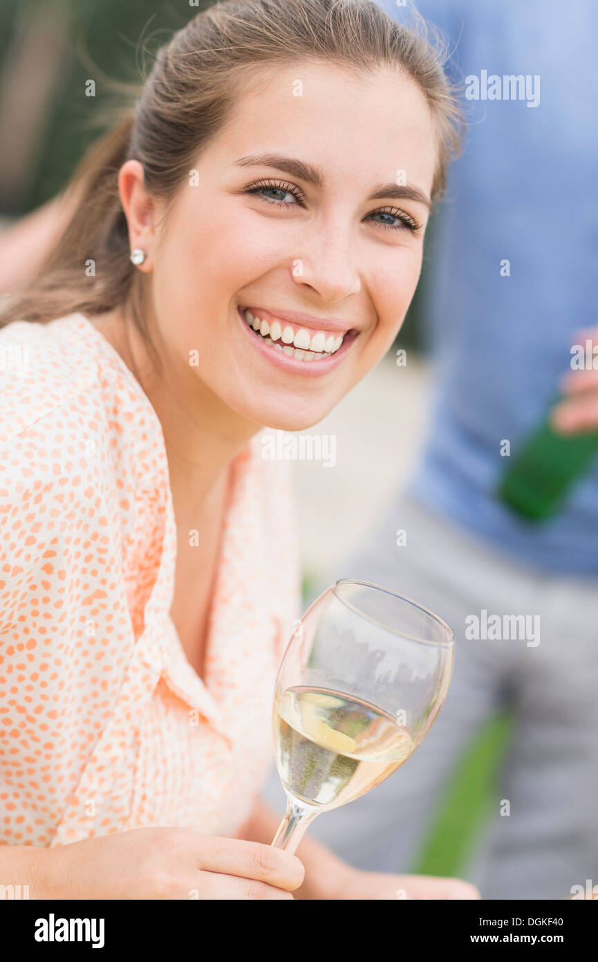 Female drinking wine smile hi-res stock photography and images - Alamy