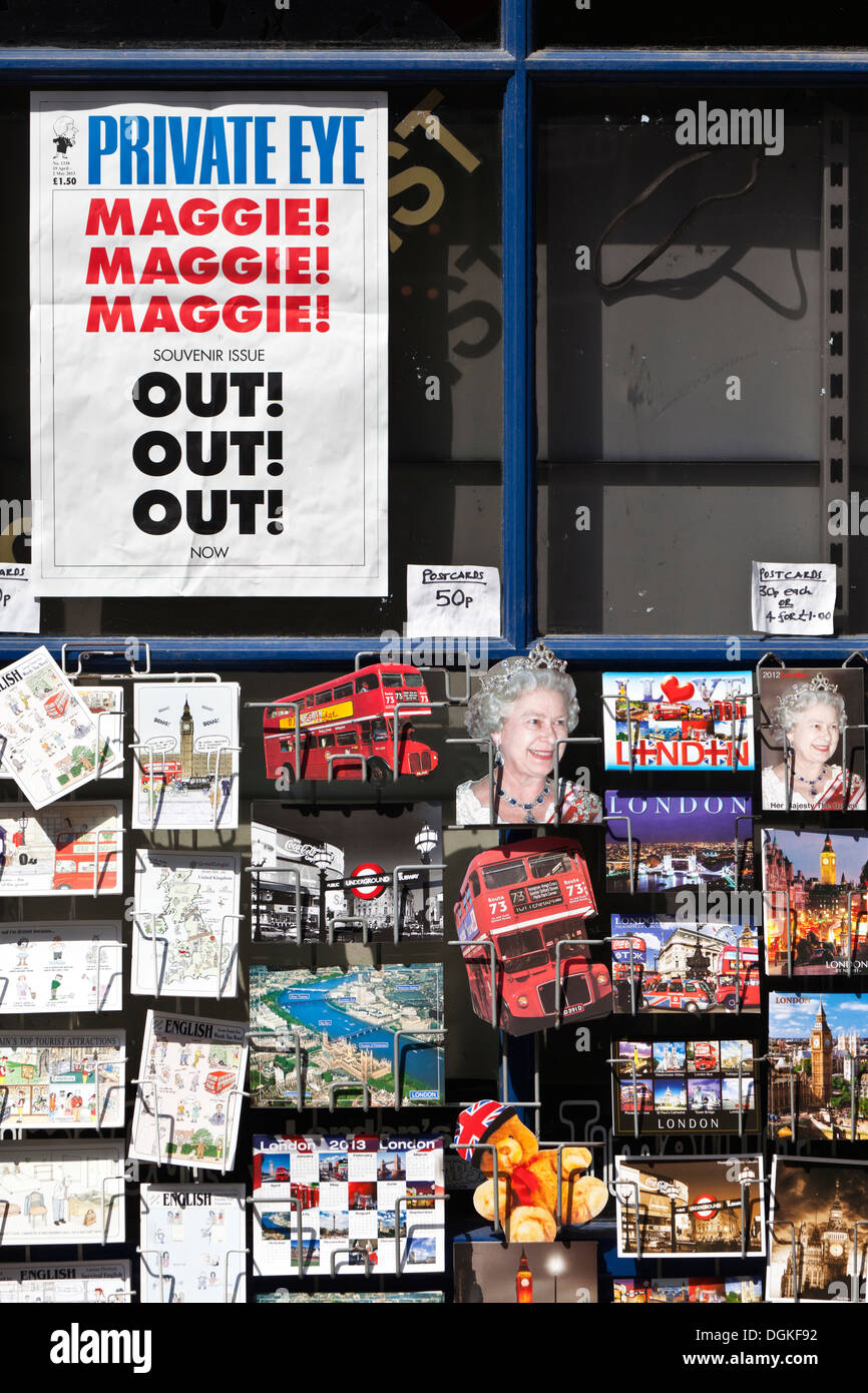 Private Eye poster and London postcards on rack Stock Photo - Alamy