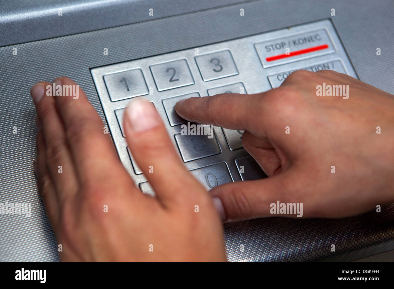 Insert Pin Code Finger Pressing Password Number On Atm Machine Stock