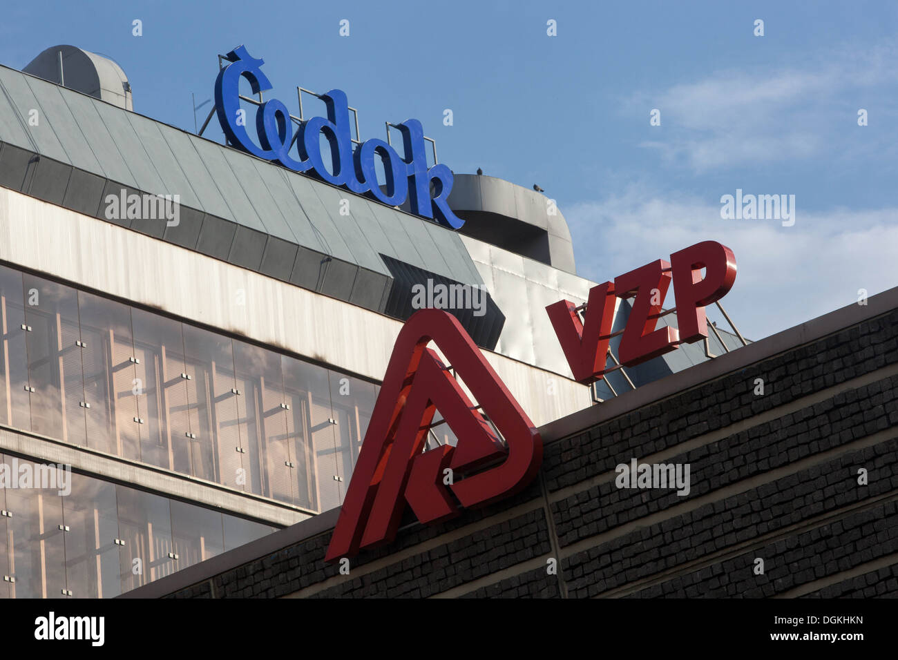 Logo VZP and Cedok Prague Czech Republic Stock Photo - Alamy