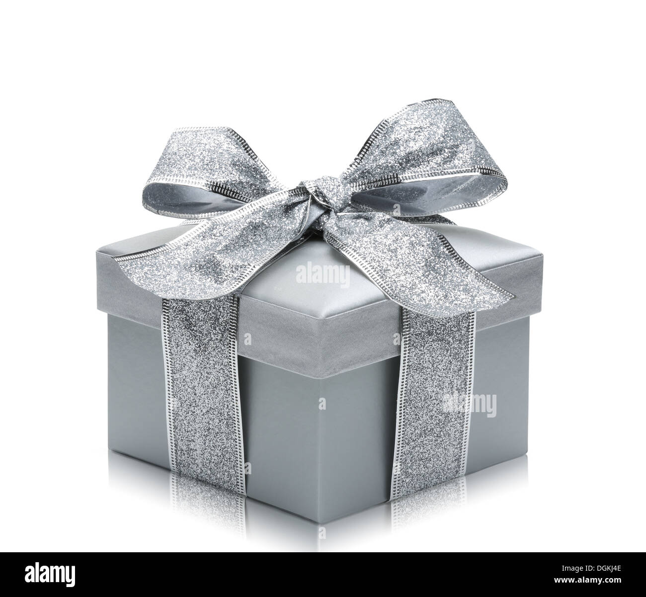 Silver gift box isolated on white background Stock Photo - Alamy