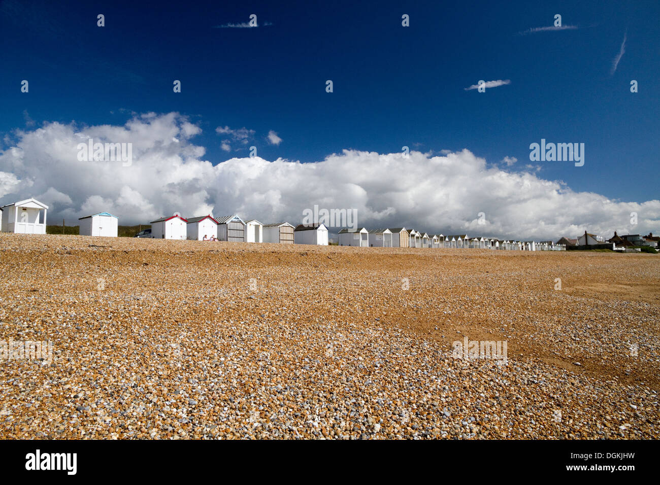 A view toward beach huts on Normans Bay beach Stock Photo - Alamy