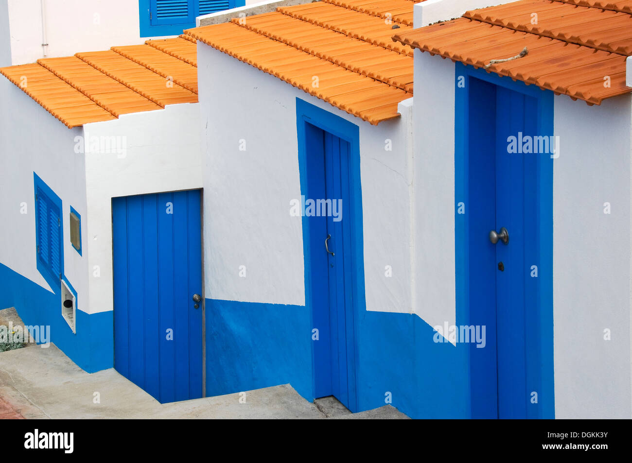 Blue and white buildings in Madeira Stock Photo - Alamy