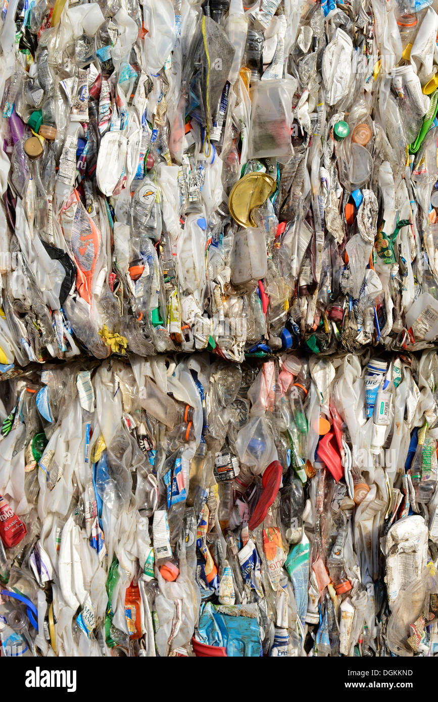 Bale of plastic bottles at the recycling collection facility in ...