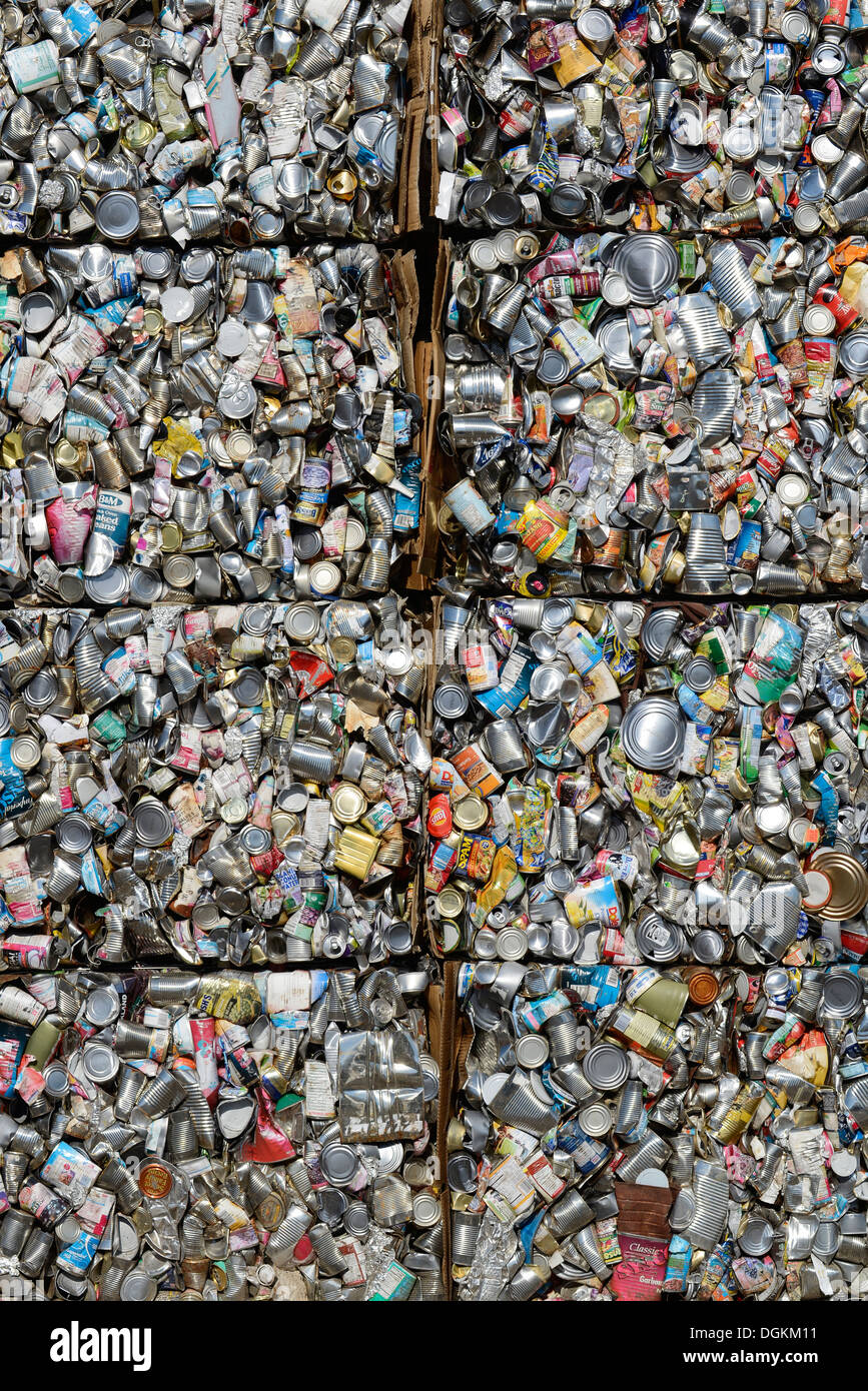Bales of steel cans at the recycling collection facility in Enterprise ...