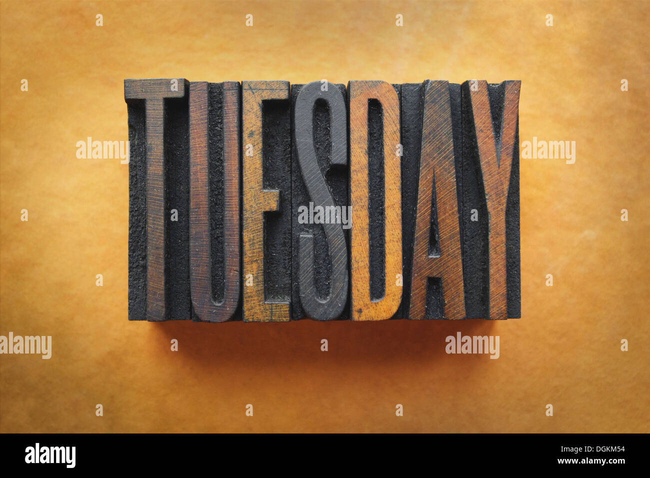 The word TUESDAY written in vintage letterpress type Stock Photo - Alamy