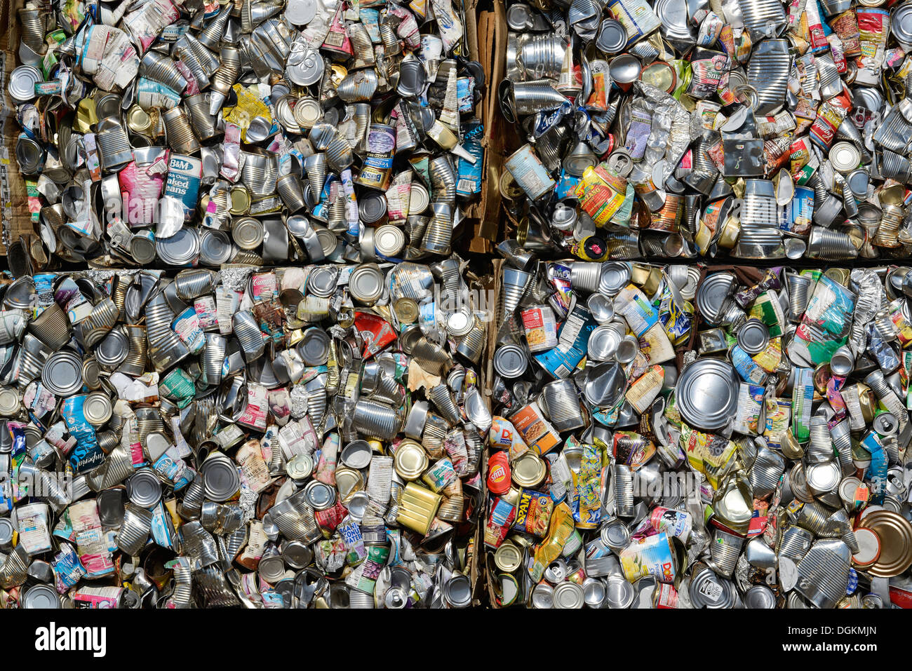 Bales of steel cans at the recycling collection facility in Enterprise ...