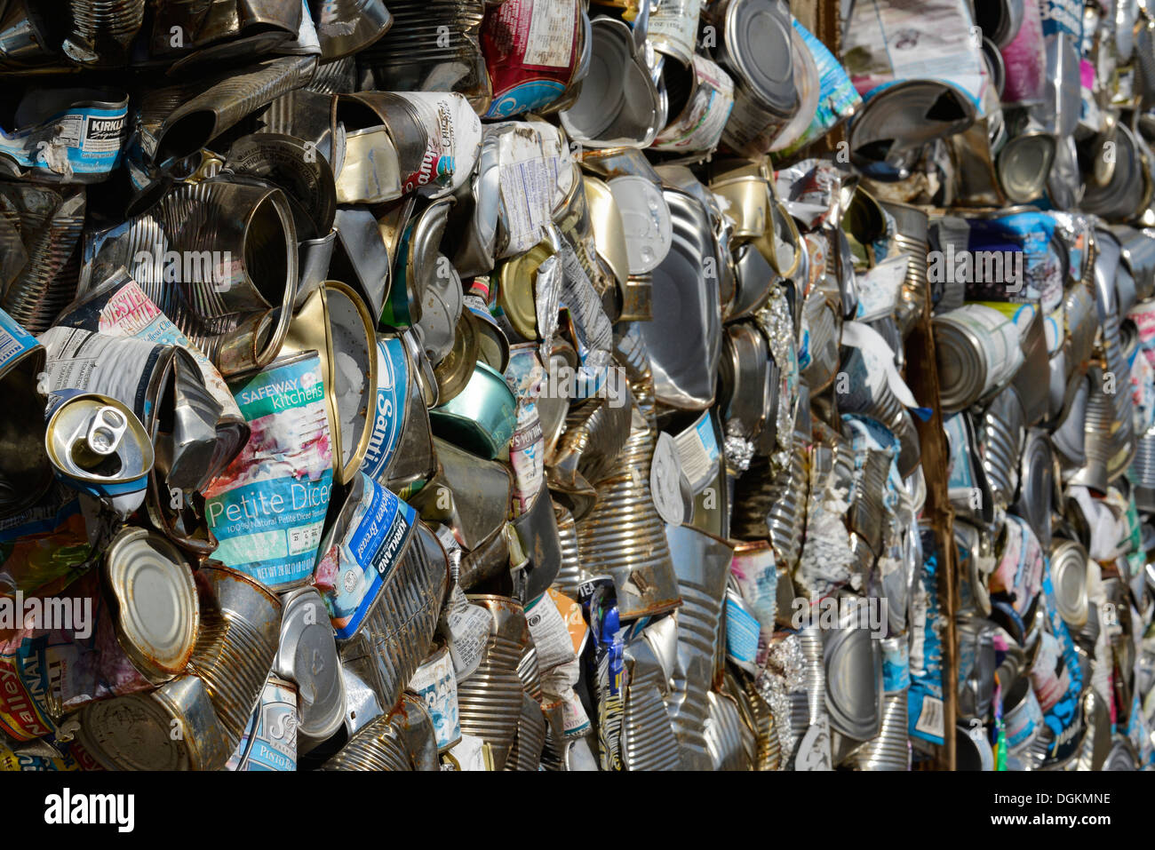 Bale of steel cans at the recycling collection facility in Enterprise ...