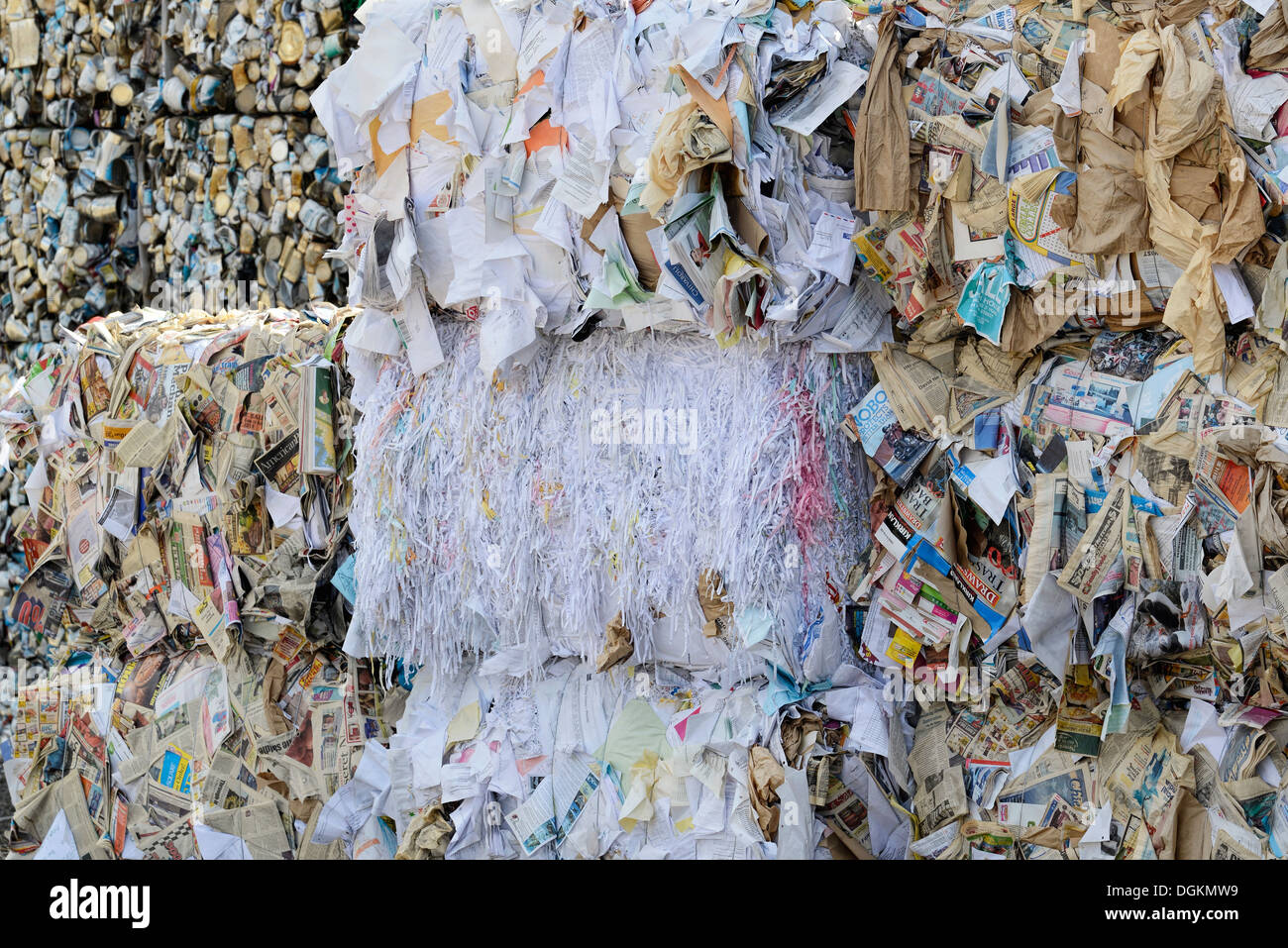 Bale of paper and cans at the recycling collection facility in ...