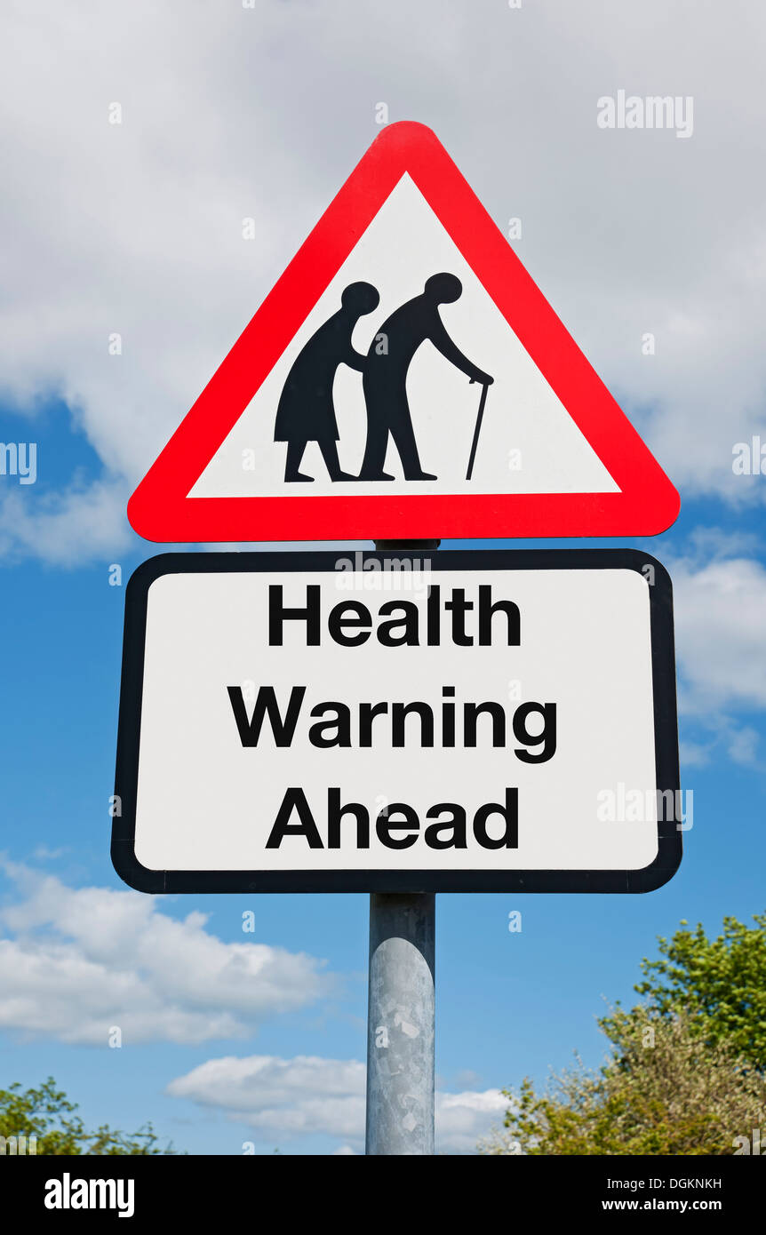 Health warning ahead traffic sign Stock Photo - Alamy