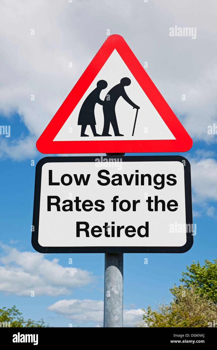 Low savings rates for the retired warning sign Stock Photo - Alamy