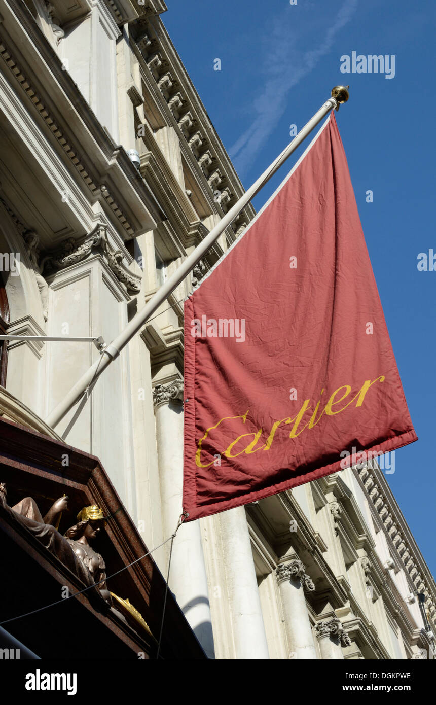 Cartier jewellers flag outside their store in Bond Street Stock Photo ...
