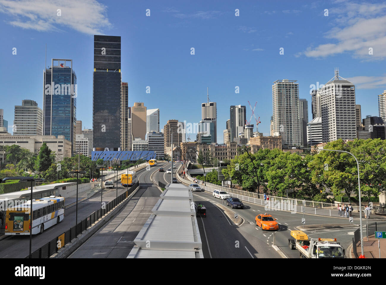 Victoria Bridge and skyscrapers in the city, Brisbane, Queensland ...
