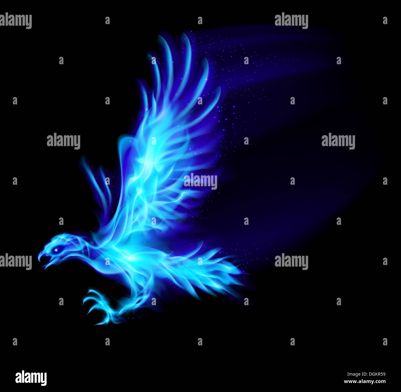Illustration of blue fire hawk on black background Stock Photo - Alamy