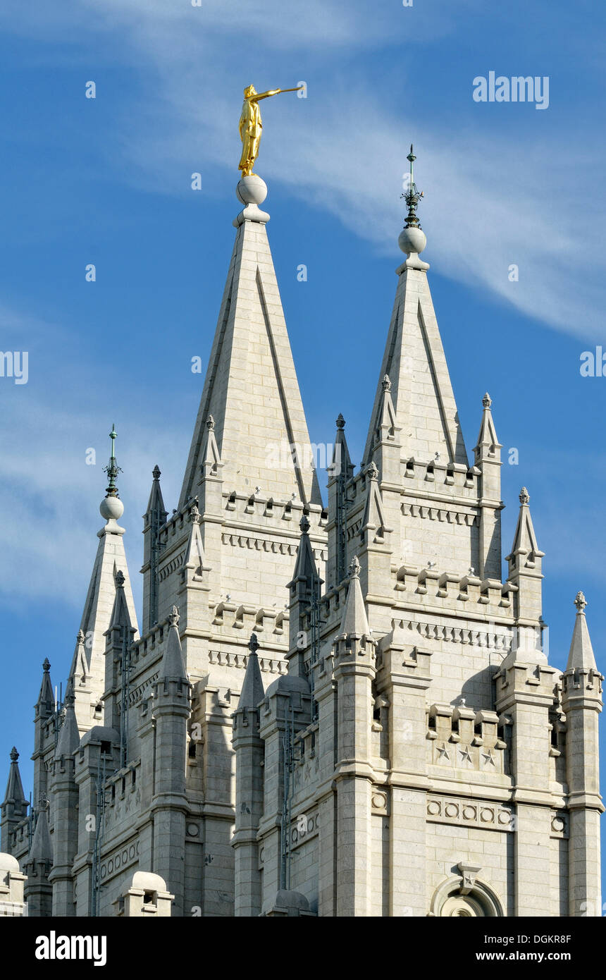Salt Lake Temple, detail of facade with towers, Salt Lake City, Utah ...