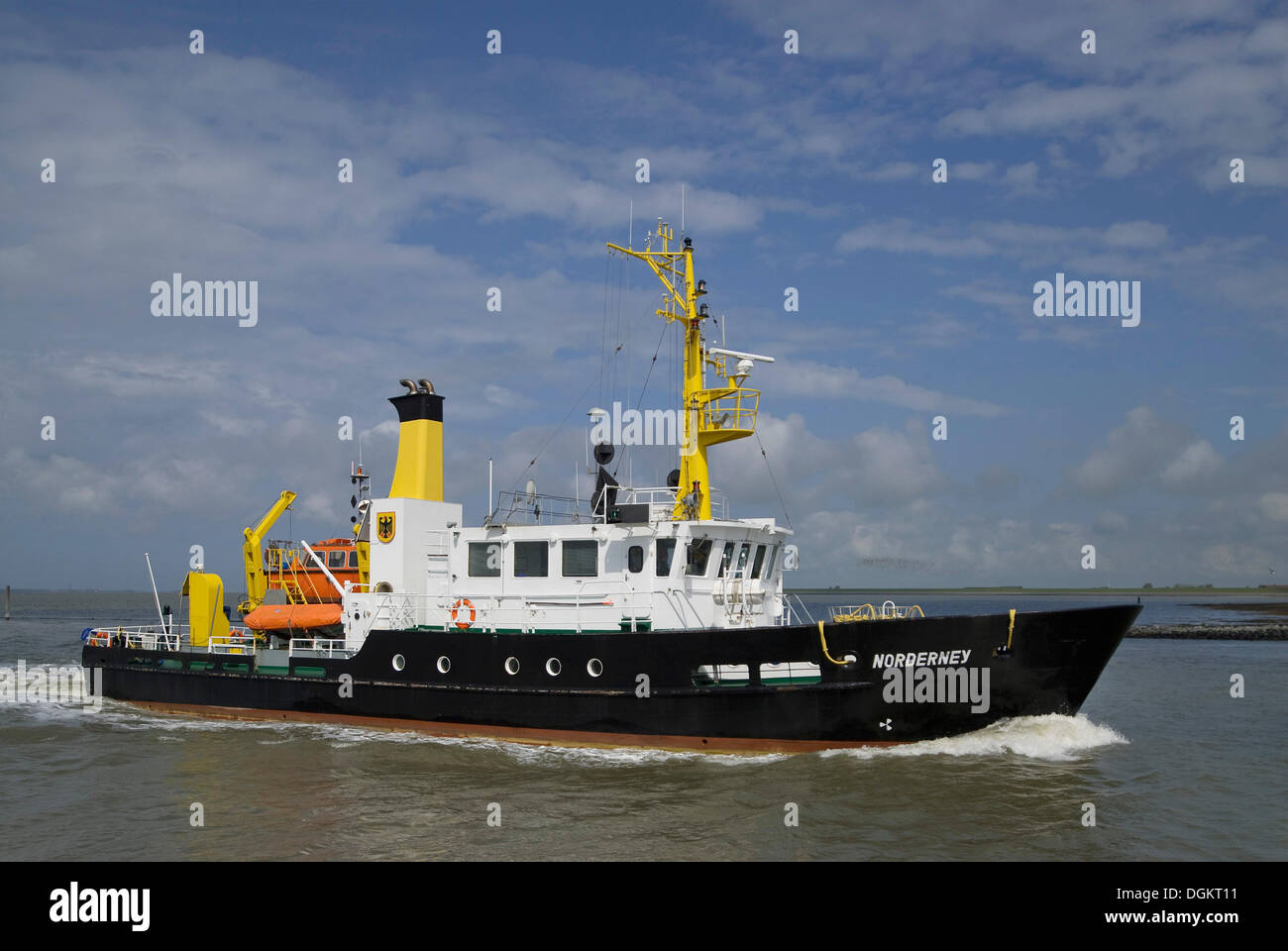 Norderney sounding vessel in motion in front of Norddeich, special ship ...