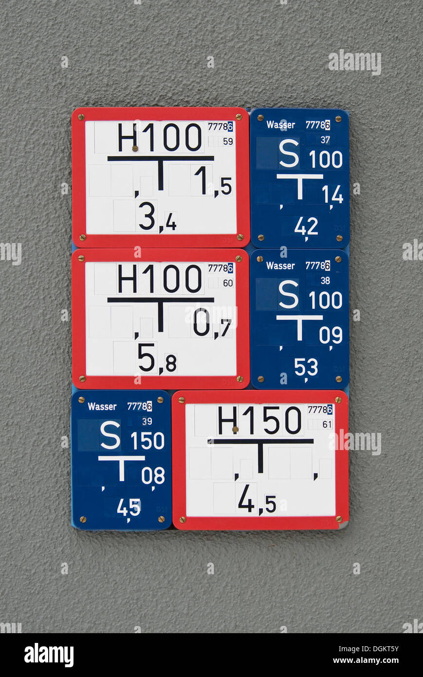 German underground hydrant indicator signs on a wall Stock Photo - Alamy