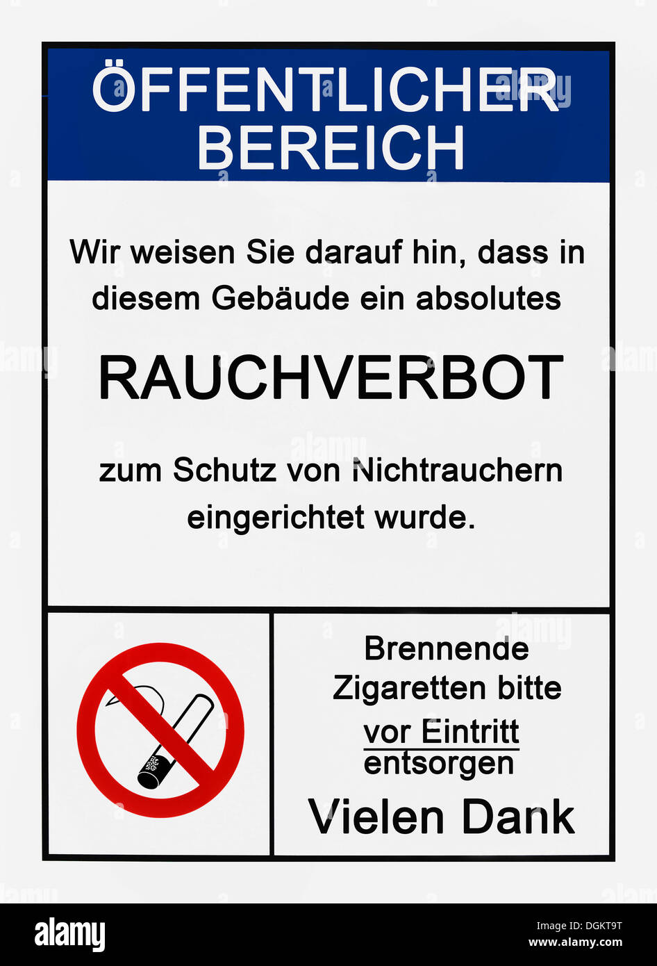 No smoking sign in German, "please be aware that a total smoking ban is ...