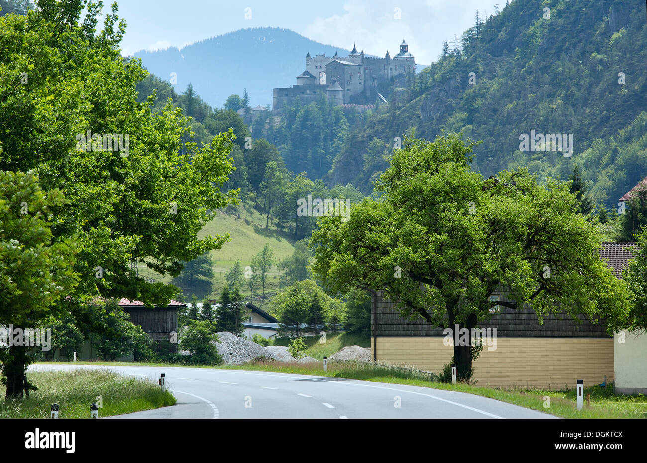 Alps mountain castle summer view (Austria, Hohenwerfen Castle, was ...