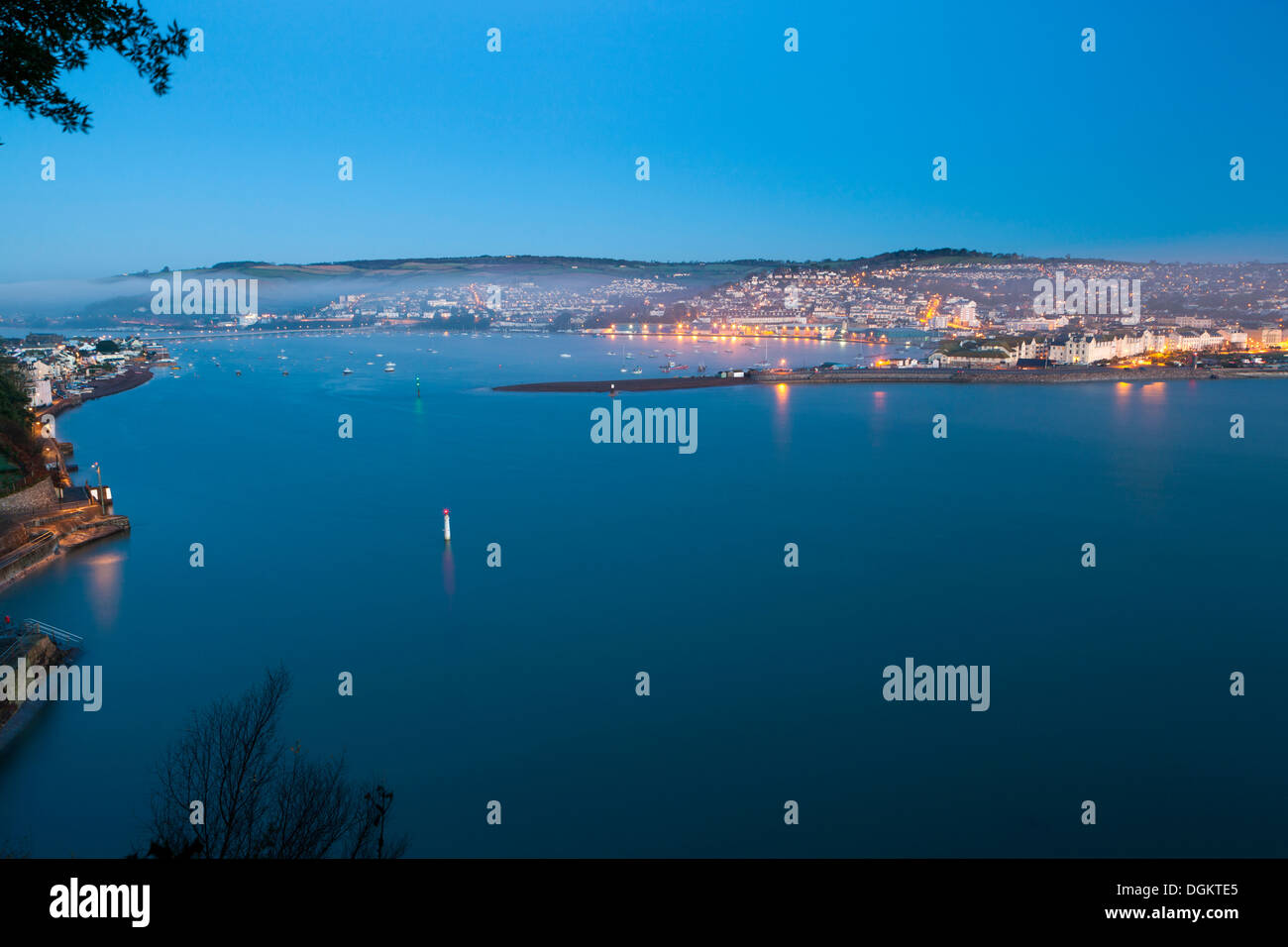 View from South West Coast Path above the village of Shaldon towards ...