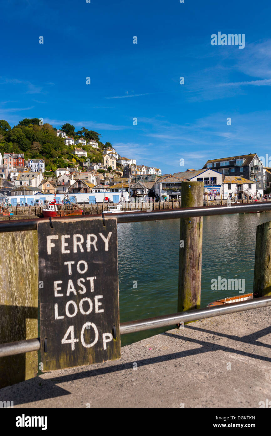 Ferry price board for pedestrian passengers across the River Looe Stock ...