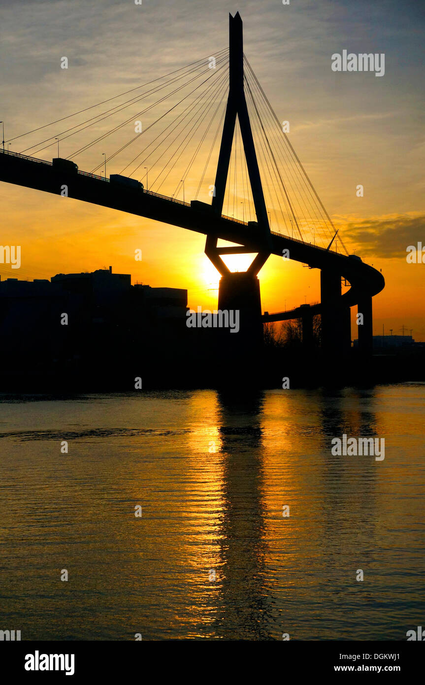Koehlbrand Bridge at sunset, Hamburg, Hamburg, Hamburg, Germany Stock ...