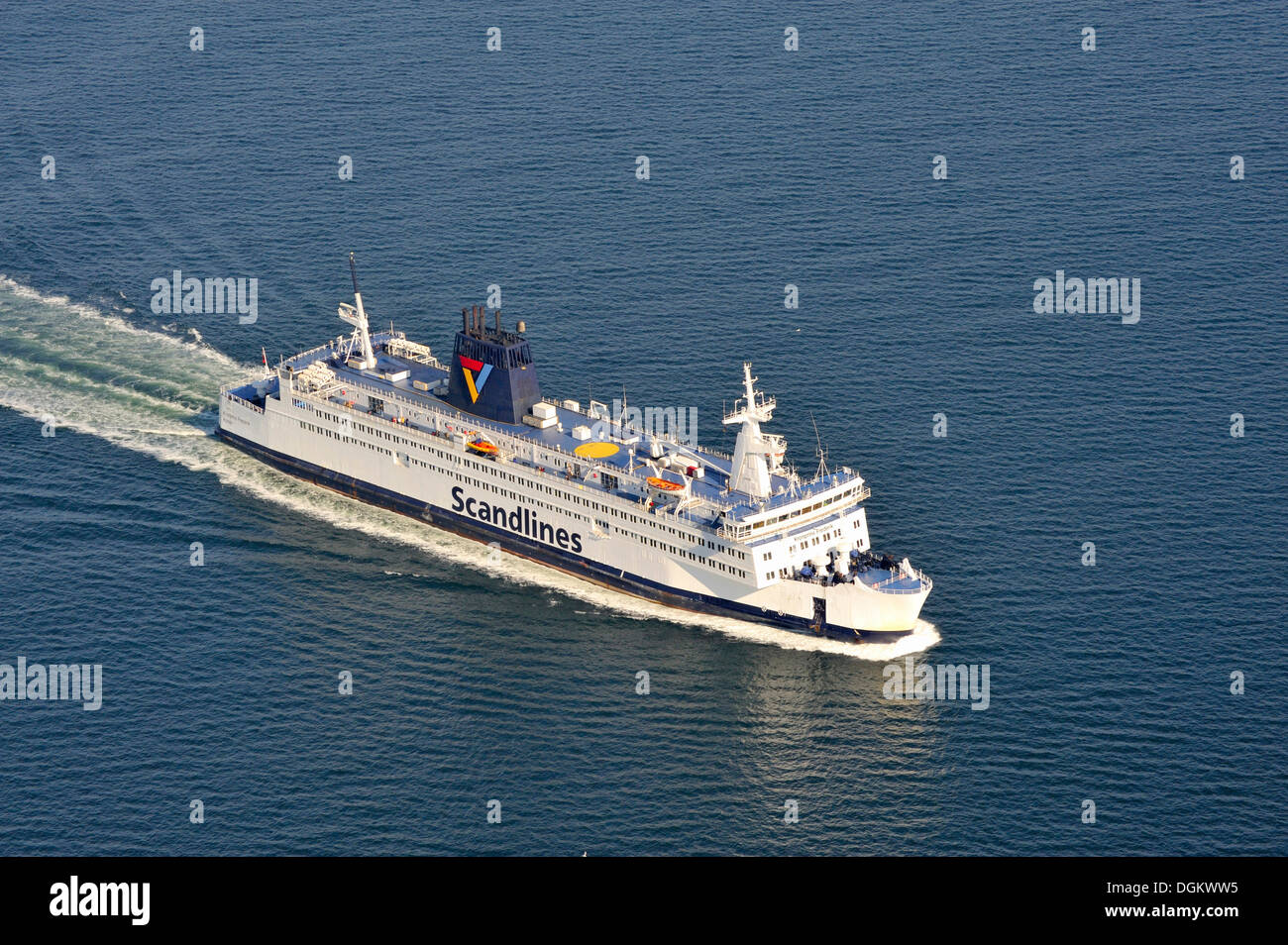 Aerial view, Scandlines ferry, Kronprins Frederik, Rostock, Rostock ...