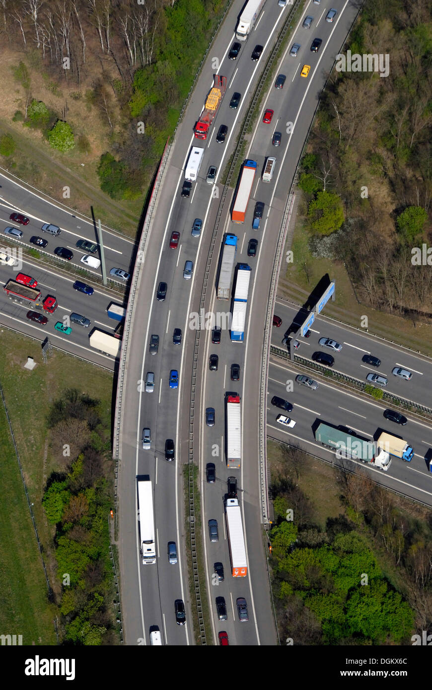 Aerial view, traffic jam on a motorway, Autobahn, Hamburg, Hamburg ...