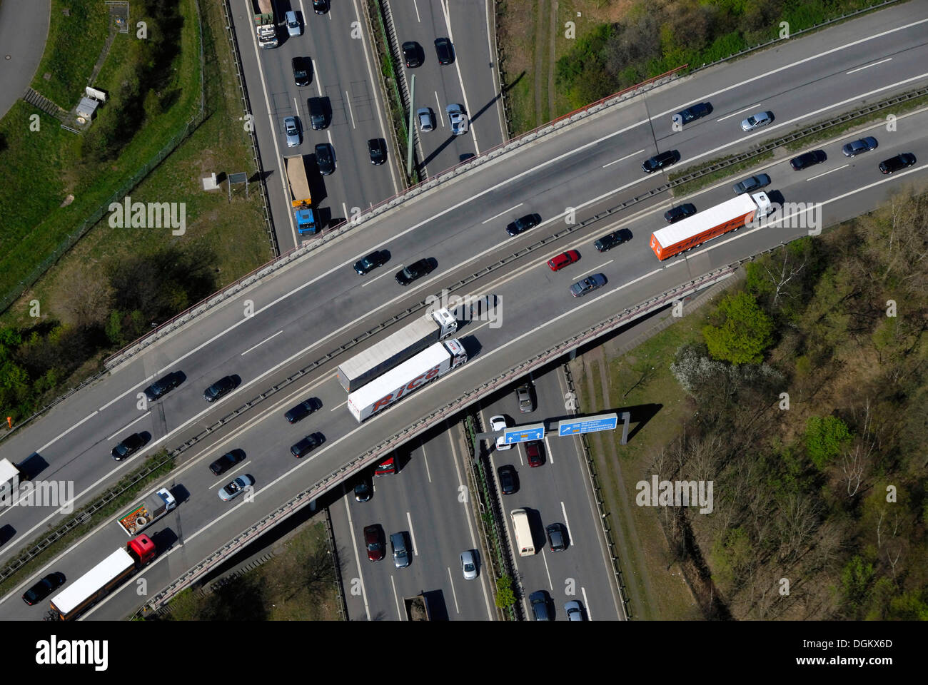 Aerial view, traffic jam on a motorway, Autobahn, Hamburg, Hamburg ...
